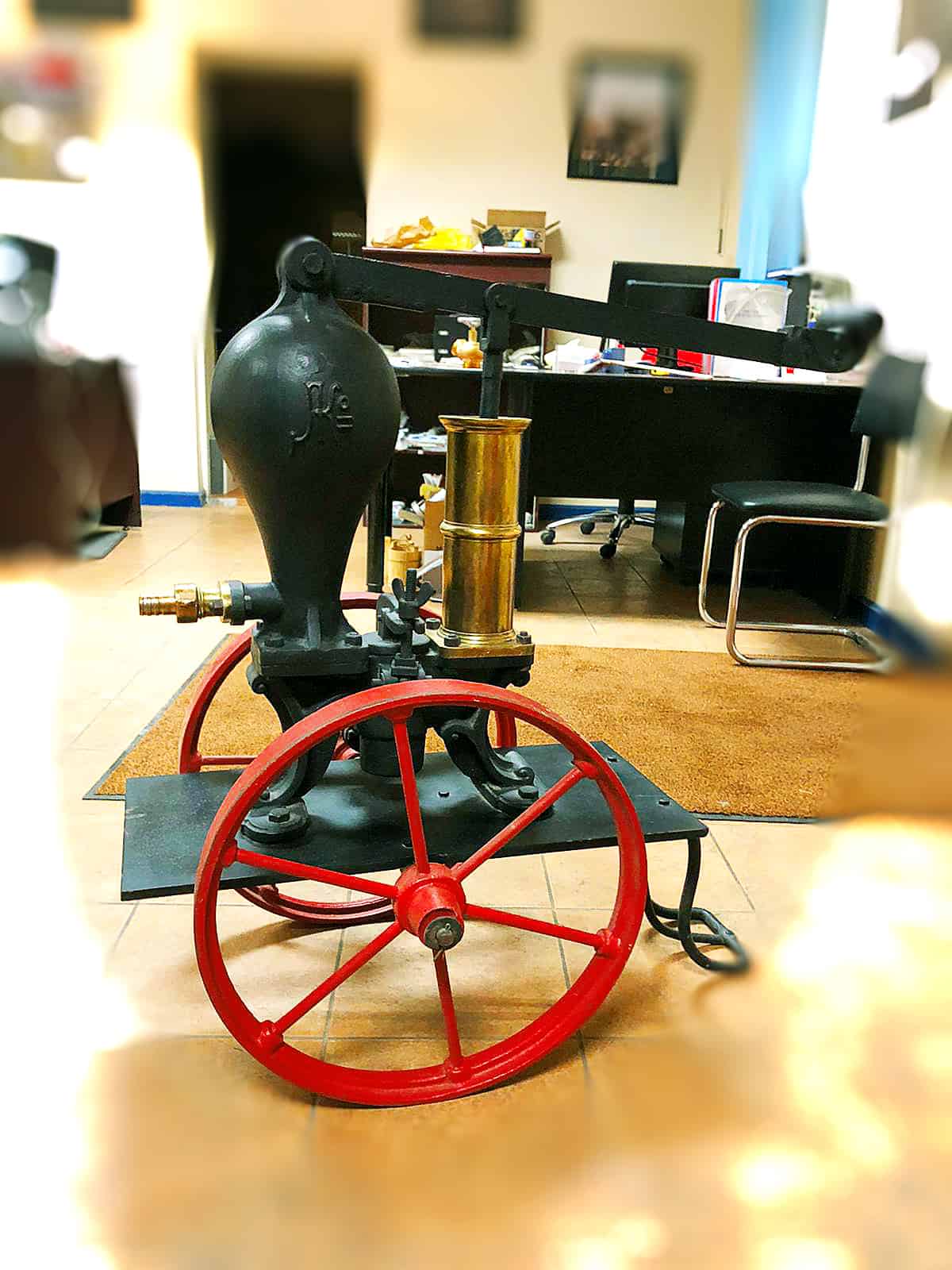 Antique fire pump (1880 year), LANGENSIEFEN & CO, Fire water...